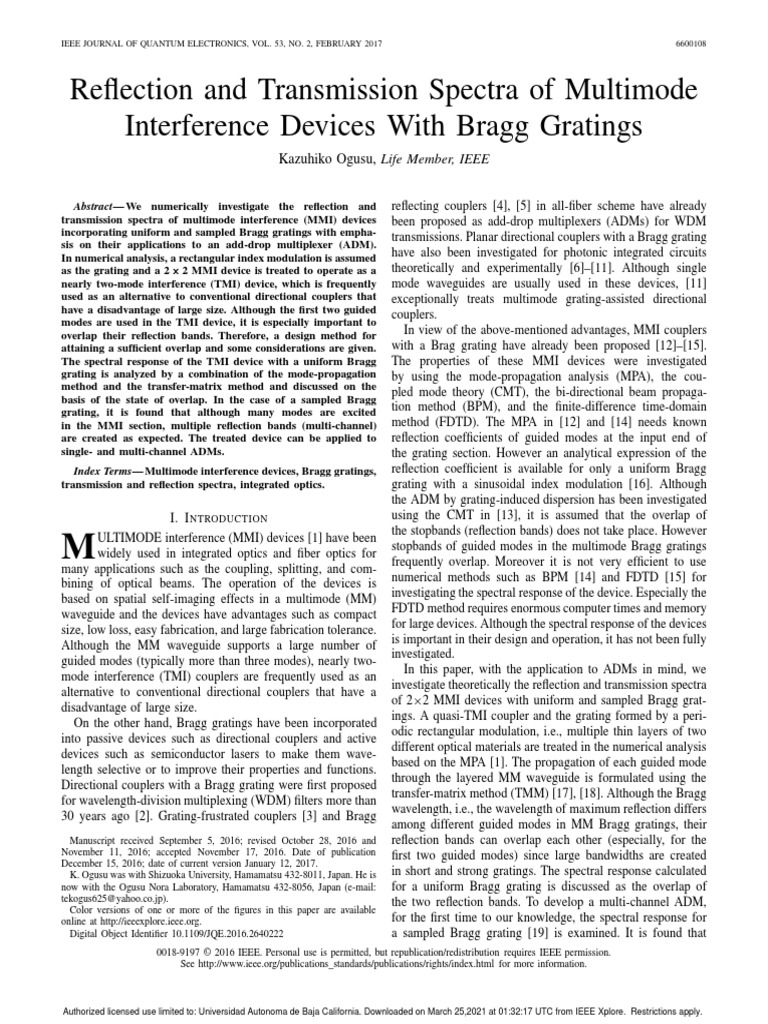 Reflection and Transmission Spectra of Multimode Interference Devices ...