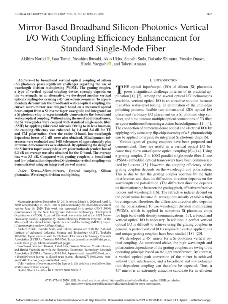 Mirror-Based Broadband Silicon-Photonics Vertical I-O With Coupling ...