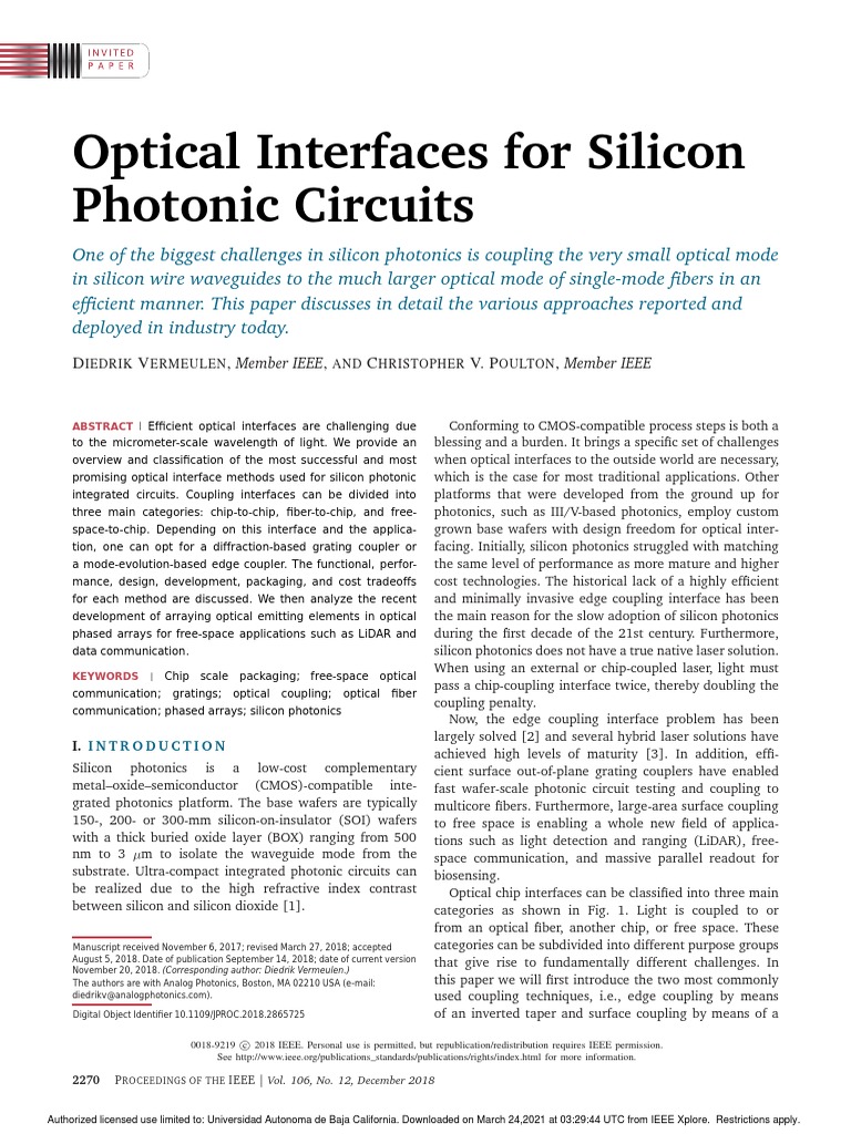 Optical Interfaces For Silicon Photonic Circuits | PDF | Optical Fiber ...