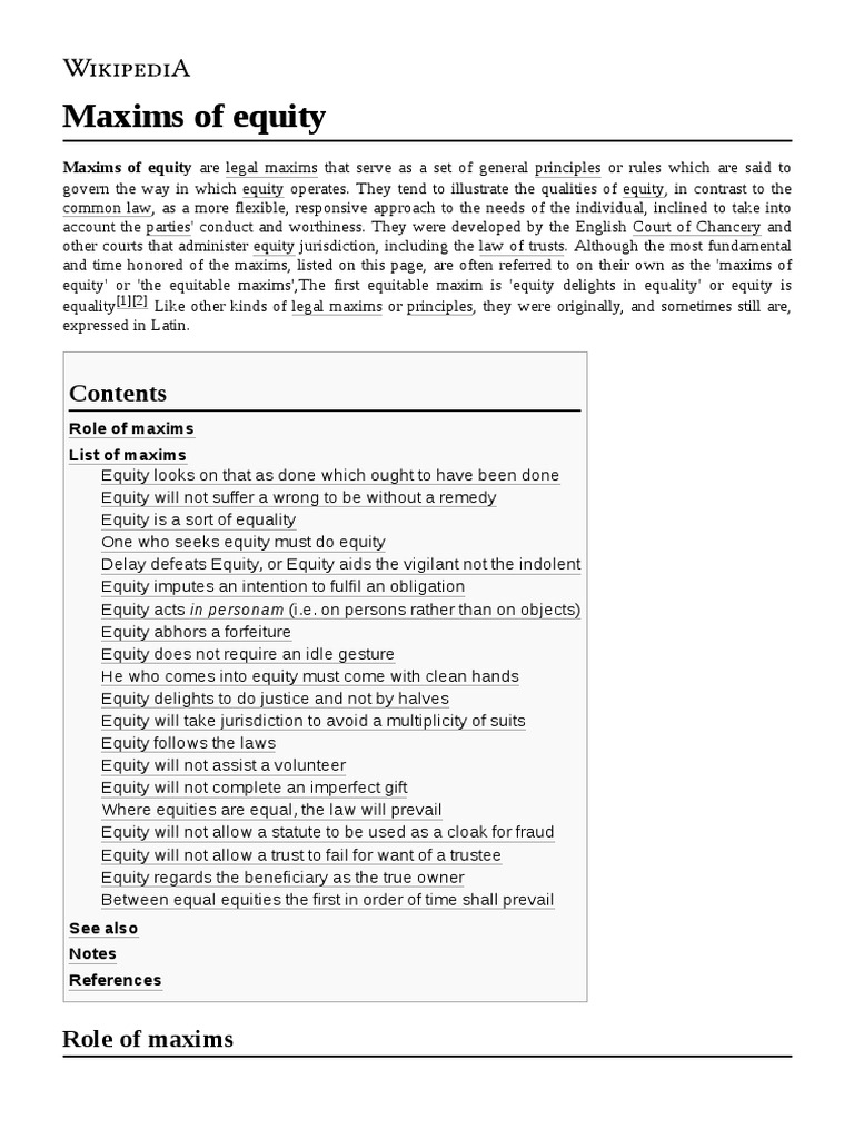 Maxims of Equity | PDF | Mortgage Law | Equity (Law)