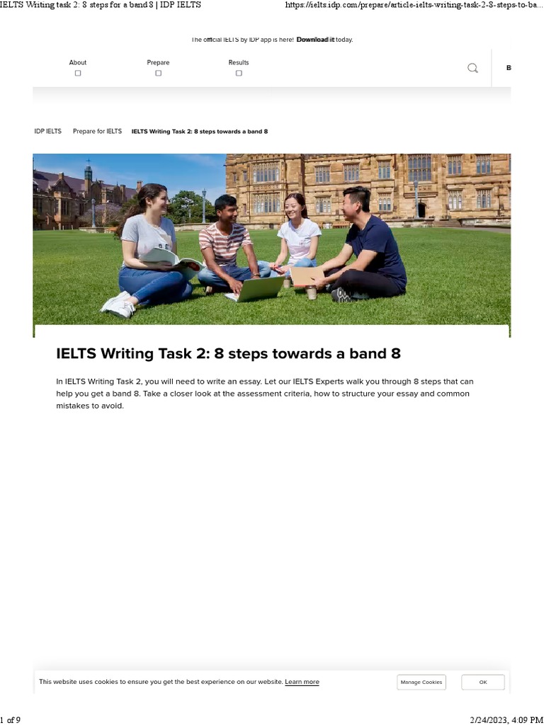 IELTS Writing Task 2 8 Steps For A Band 8 IDP IELTS | PDF | International English Language ...