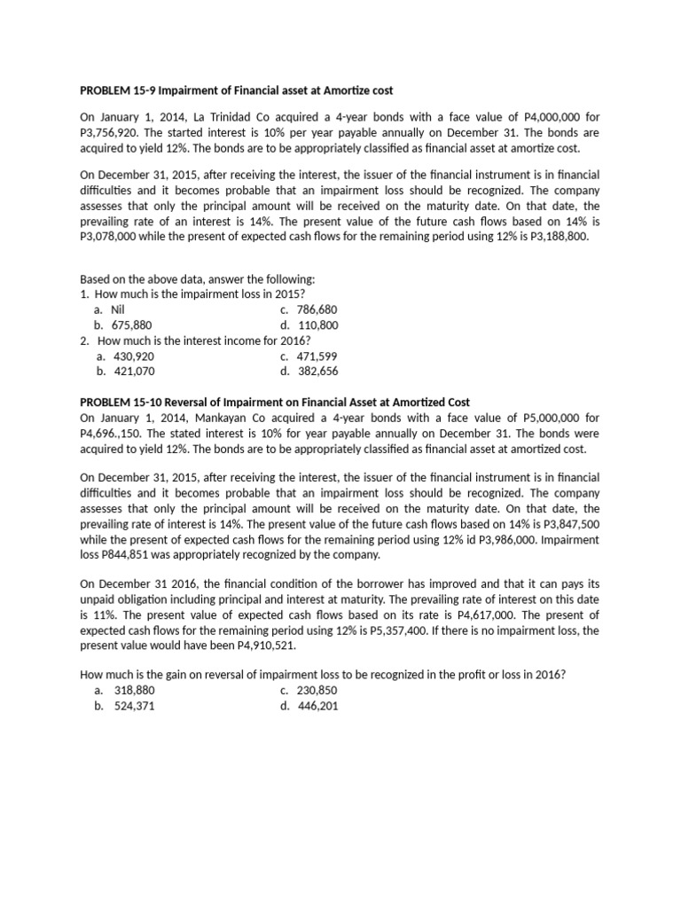 PROBLEM 15-9 Impairment of Financial Asset at Amortize Cost | PDF ...