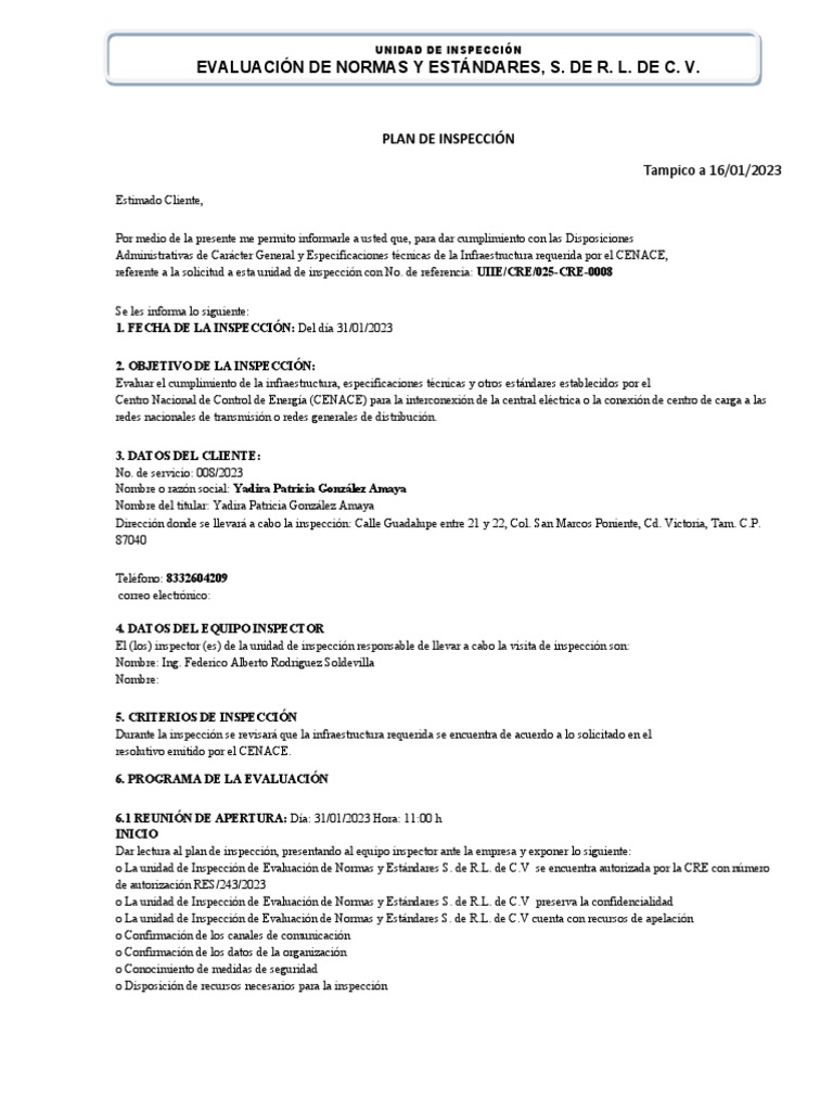 Plan de Inspeccion 03 | PDF