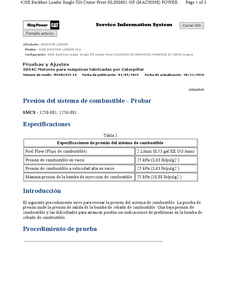 Prueba Sist. Combustible 320e | PDF | Bomba | Inyección de combustible Prueba Sist. Combustible 320e | PDF | Bomba | Inyección de combustible