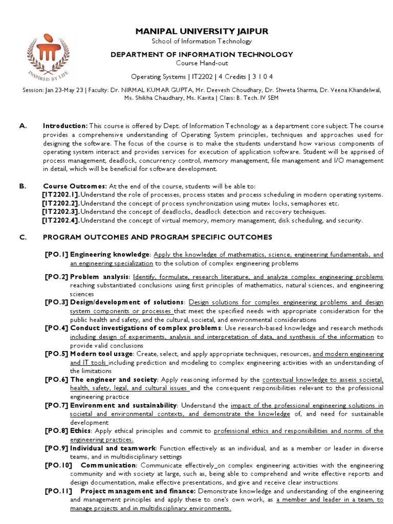 IT2202 - OPERATING SYSTEMS Handout | PDF | Thread (Computing) | Process ...