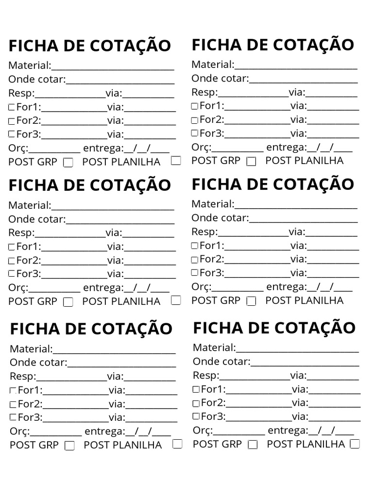 Ficha de Cotação | PDF