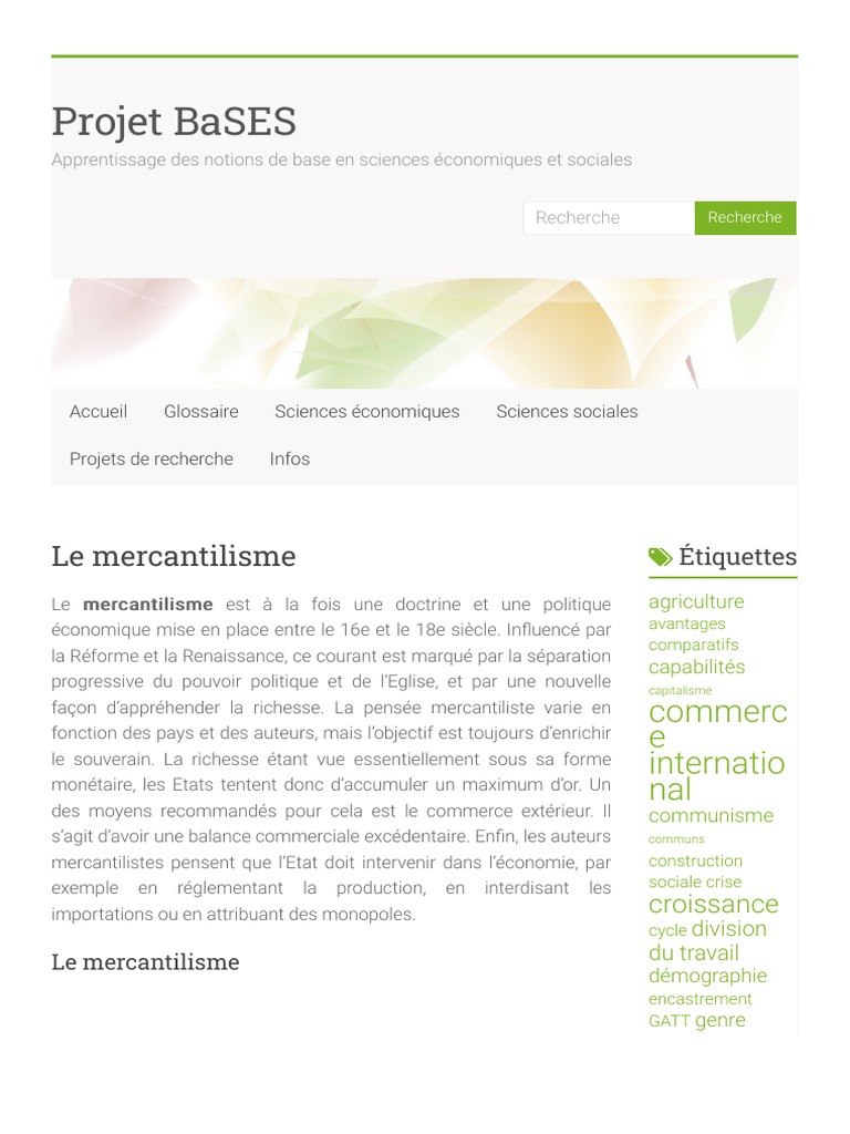 Le Mercantilisme - Projet BaSES | PDF | Mercantilisme | Économie