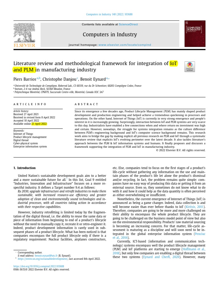 Literature Review and Methodological Framework For Integration of IoT ...