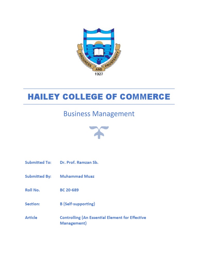 Hailey College of Commerce | PDF | Goal | Performance Indicator