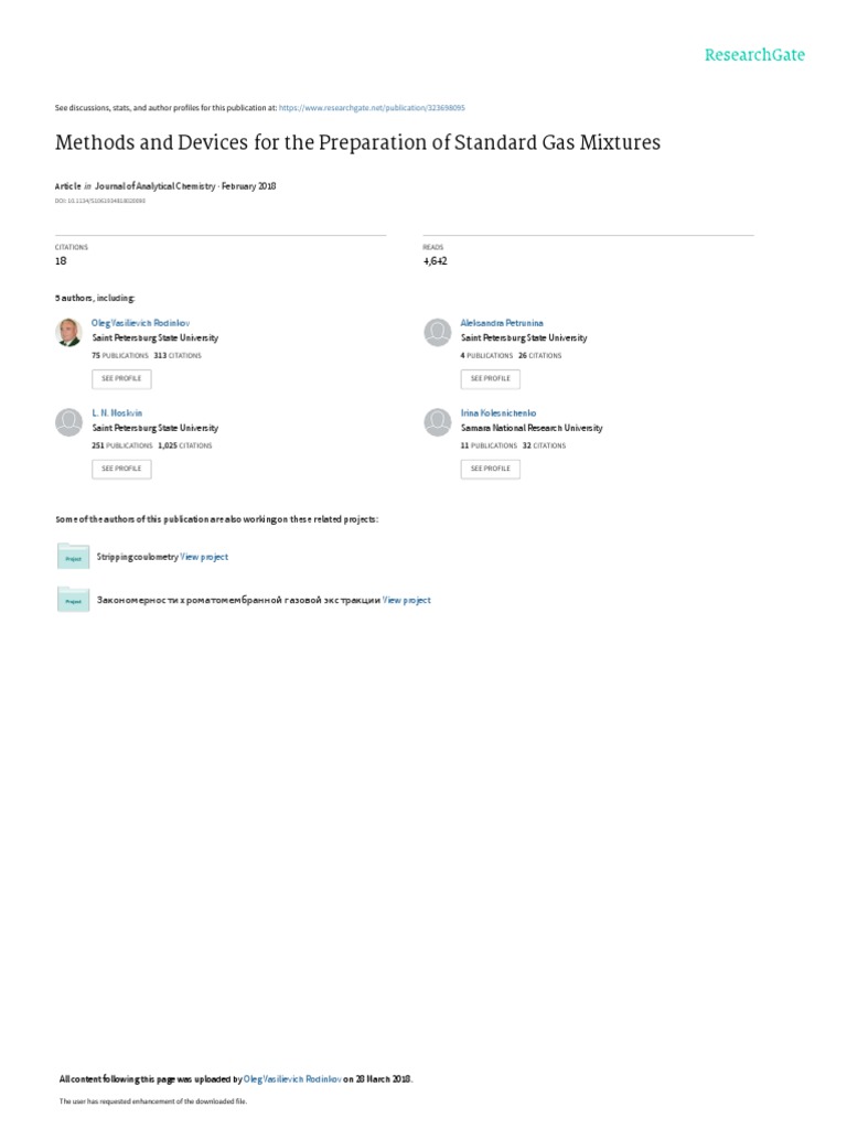 Review PreparationStandardGasMixtures Platonovetal | PDF | Gases | Mixture
