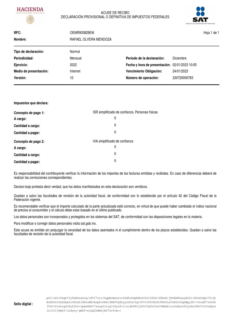 Acuse OEMR930829EI6 38 2022 | PDF | Impuesto sobre la renta | Gobierno