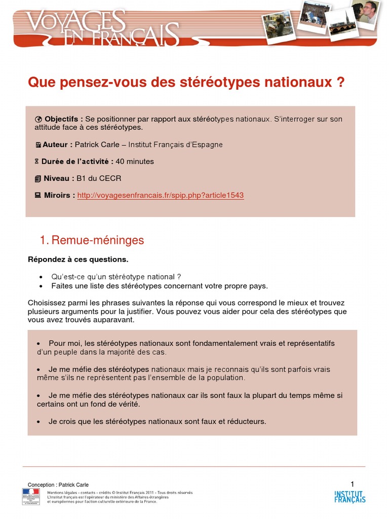 Réflexions sur les stéréotypes nationaux | PDF | Stéréotypes
