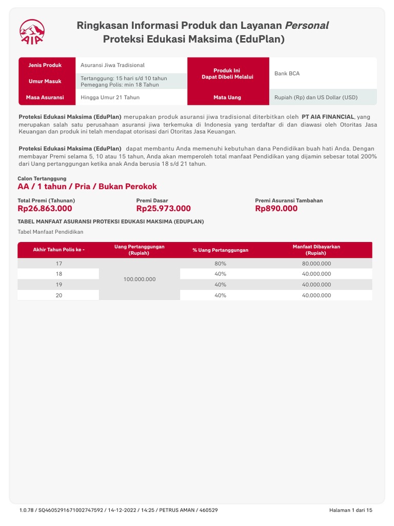 EduPlan AIA: Asuransi Pendidikan Terbaik | PDF