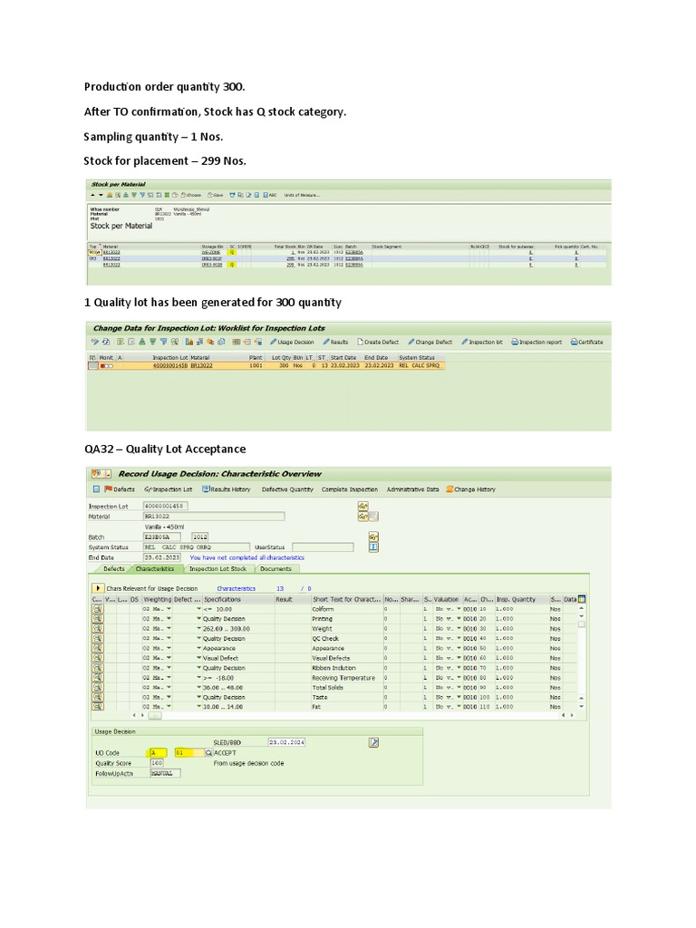 Sap QM WM Sampling Quantity Consumption | PDF