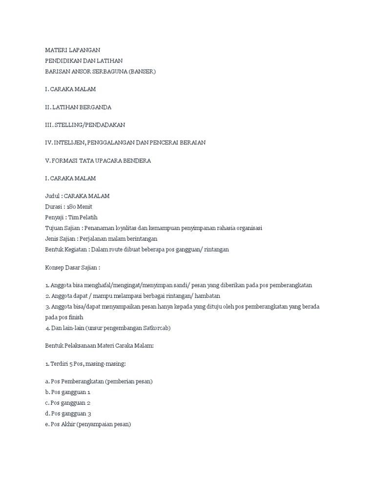 Materi Lapangan Diklat Banser | PDF | Kajian Bahasa Asing