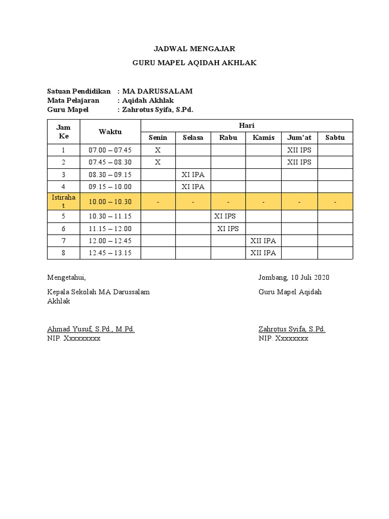 Jadwal Mengajar | PDF