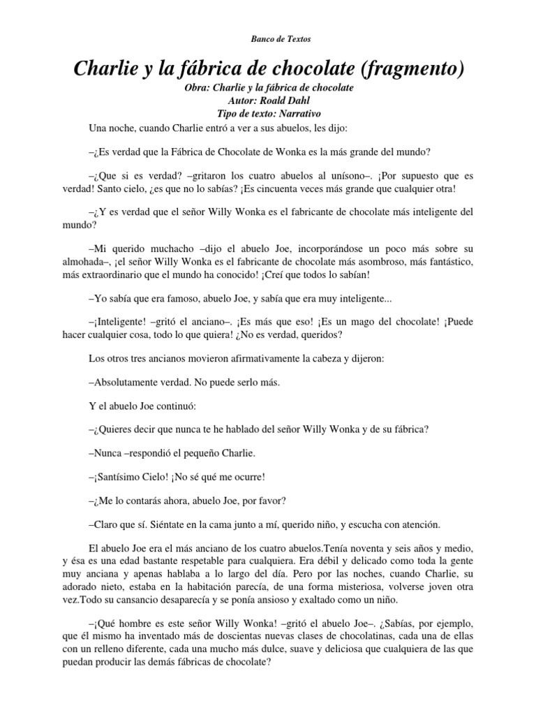 Charlie y La Fábrica de Chocolate (Fragmento) | PDF