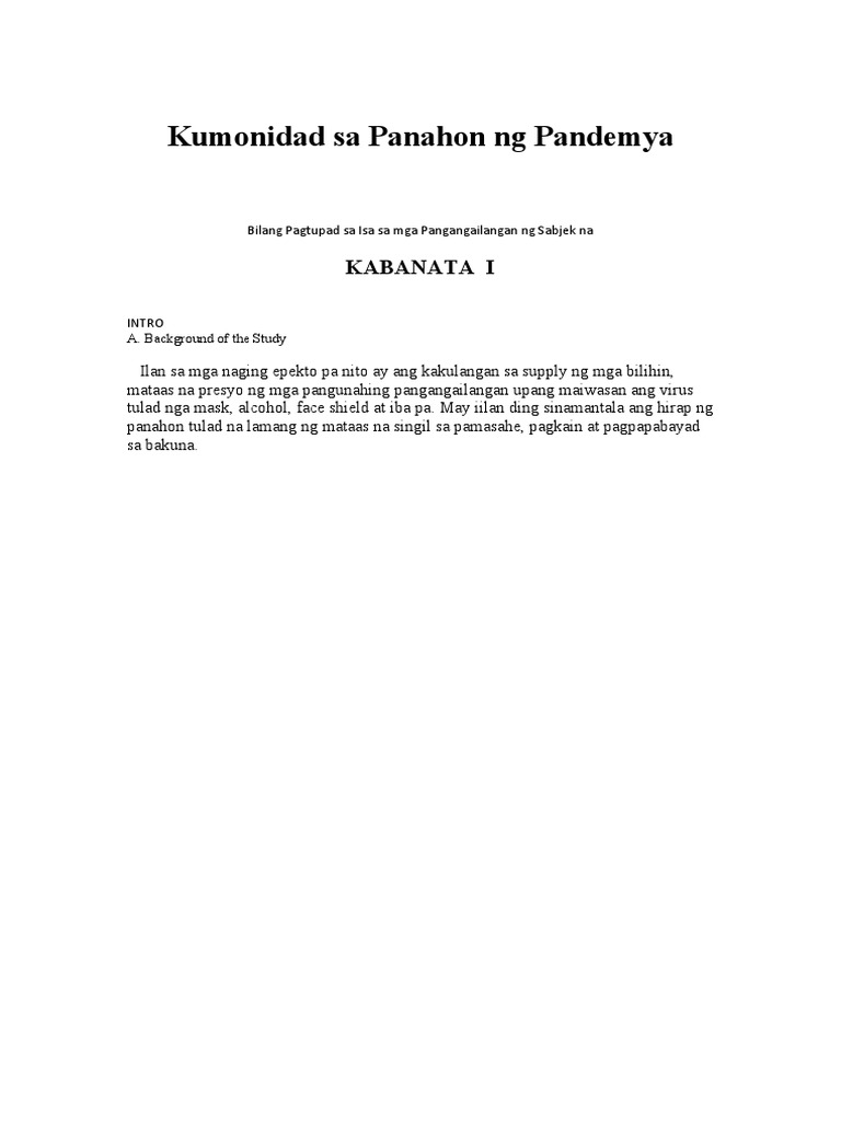 Kumonidad Sa Panahon NG Pandemya | PDF