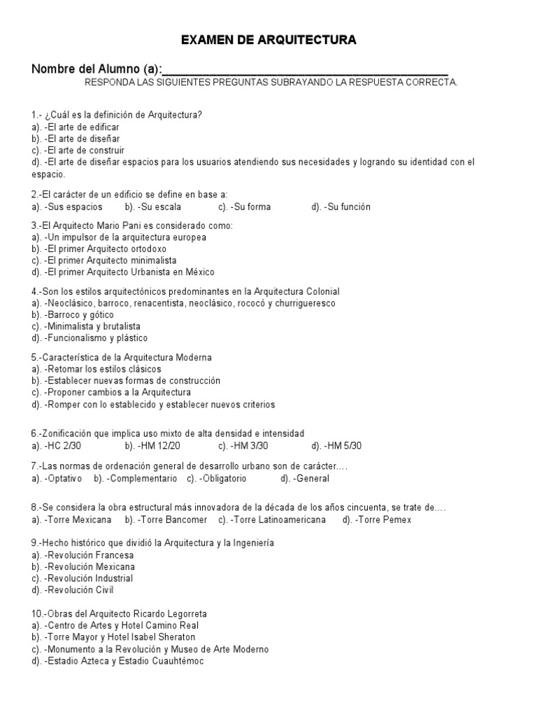 Examen de Arquitectura 1° | PDF | México