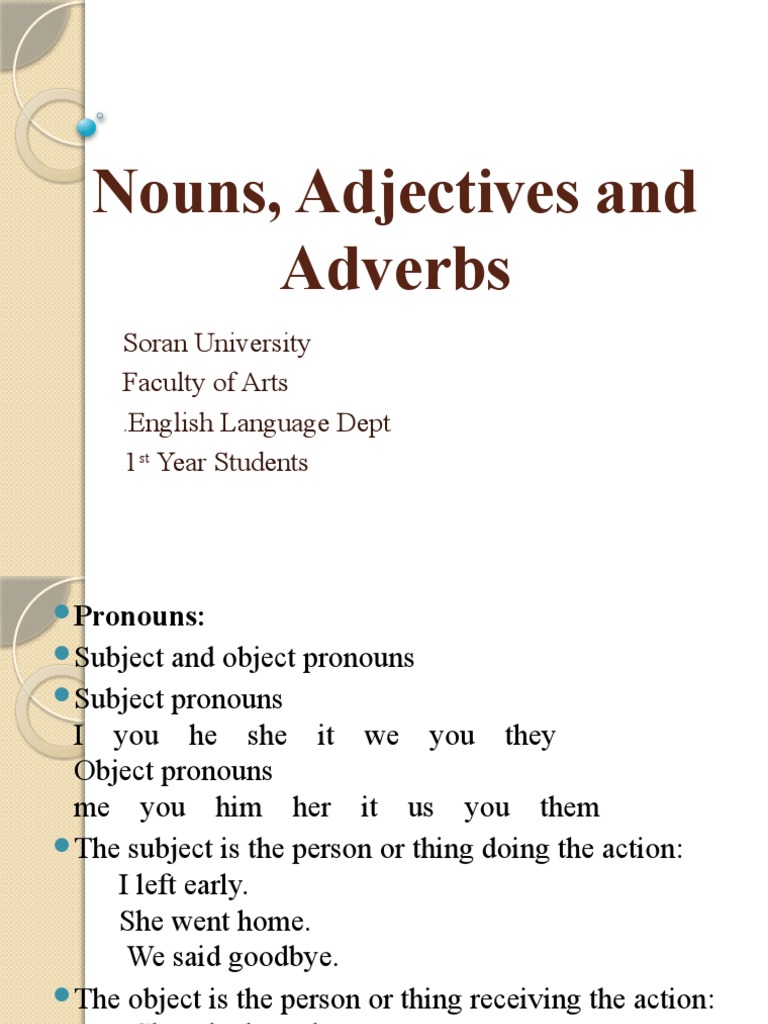 Nouns, Adjectives, and Pronouns Overview | PDF | Noun | Plural