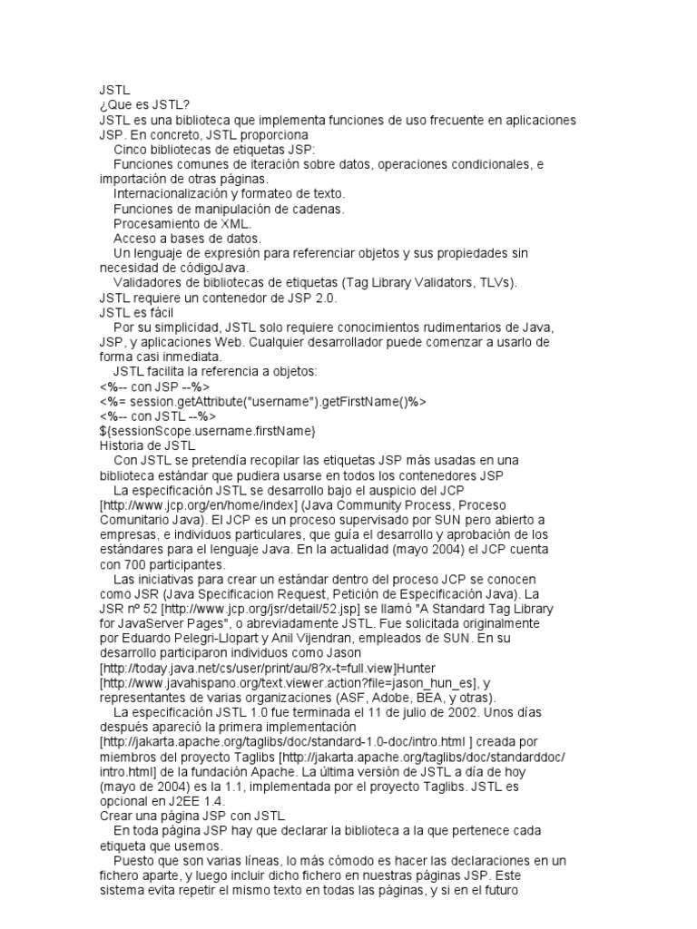 JSTL | PDF | Páginas del servidor Java | Servlet Java