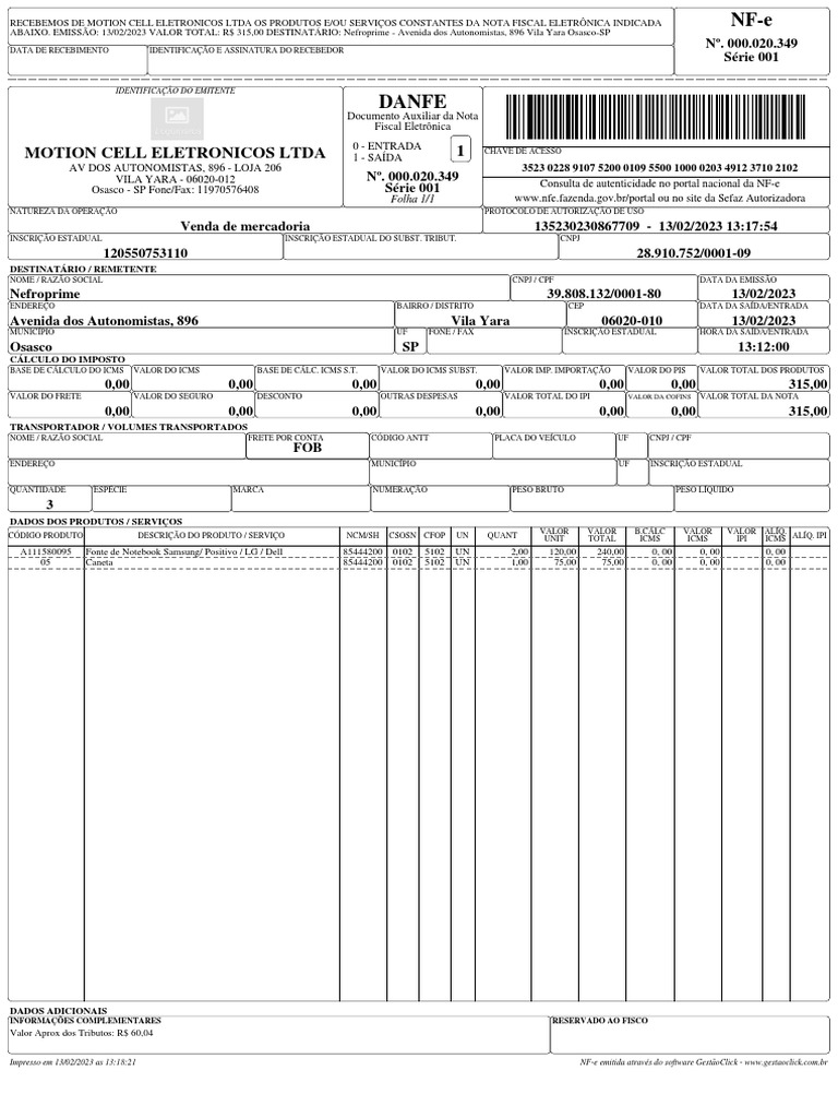 Recebimento de fonte para notebook, caneta e outros produtos ...