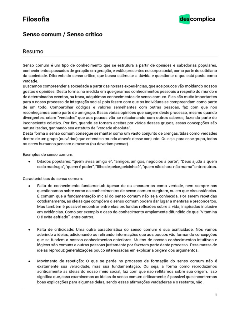 Enem Seriado - Senso Comum - Senso Crítico - 15-03-21 | PDF ...