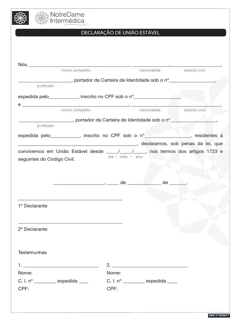 Modelo Declaração União Estável Gndi | PDF