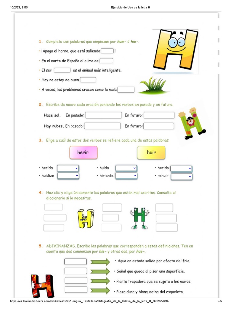 Ejercicios de Uso de la Letra H | PDF