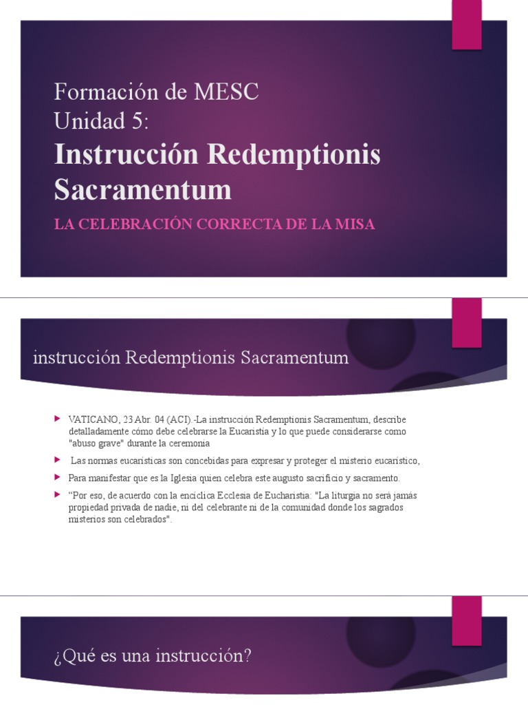 MESC U5 Inst Redemtionis Sacramentun | PDF | eucaristía | Misa (liturgia)