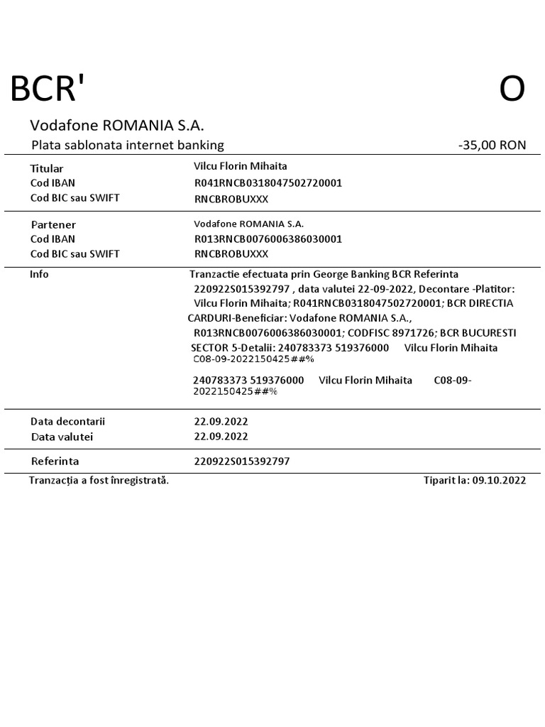 BCR' O: Vodafone ROMANIA S.A | PDF