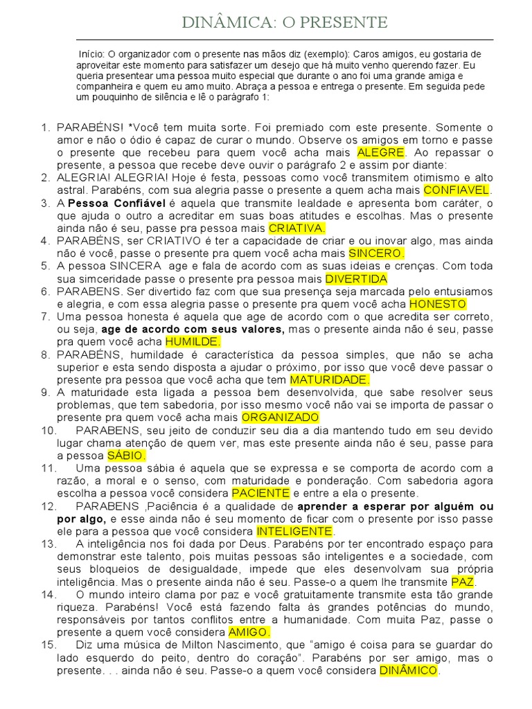 Dinâmica o Presente | PDF | Sabedoria | Fé