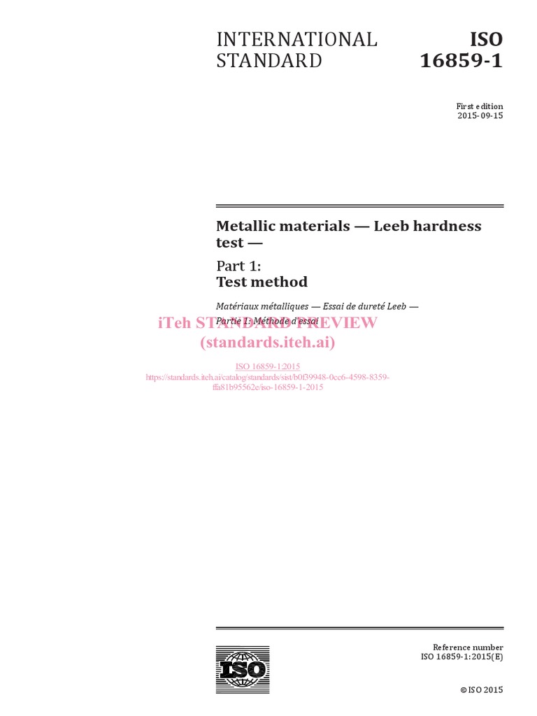 ISO-16859 Leeb Hardness | PDF | International Organization For ...