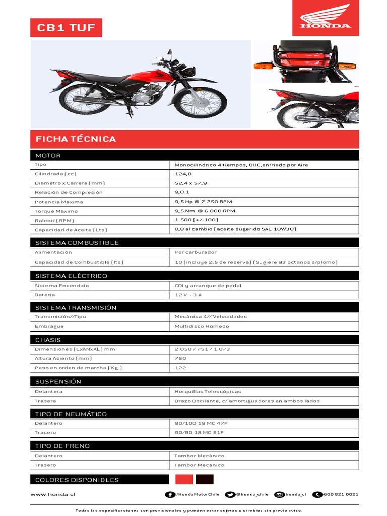 Honda CB1 Tuf Ficha Tecnica | PDF | Tecnología