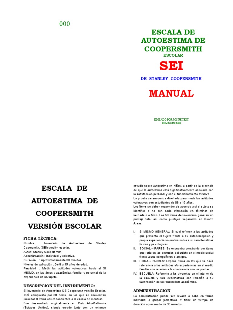Inventario de Autoestima Coopersmith Escolar | PDF | Validez ...