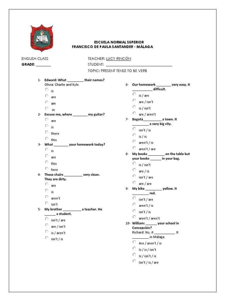 To Be Verb Activity | PDF | Linguistics | Grammar