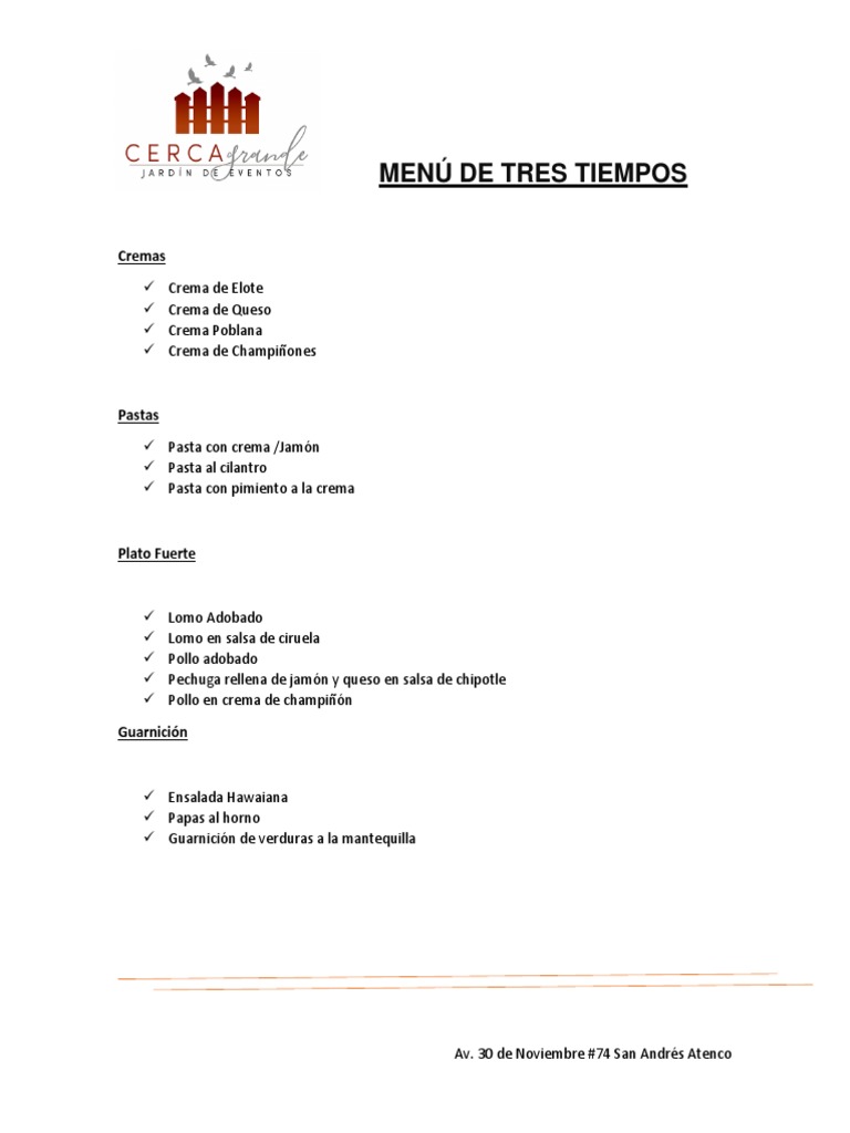 Menú de Tres Tiempos | PDF | Cocina, comidas y vino