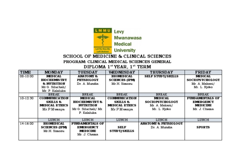 Year 1 Time Table | PDF