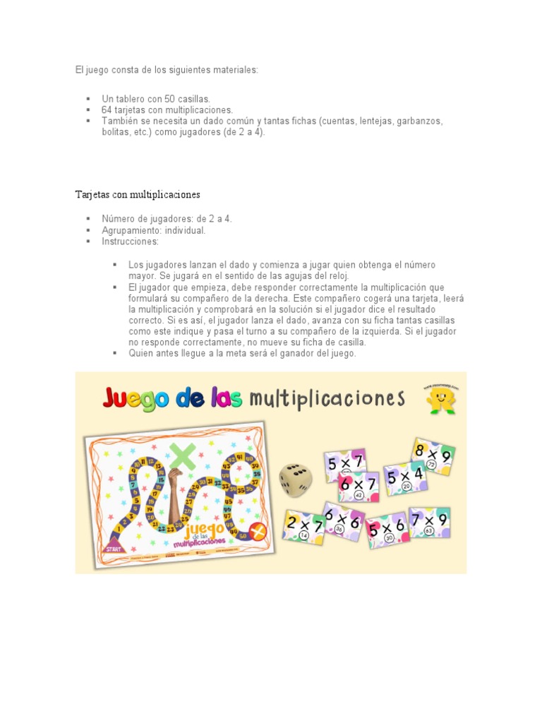 Juego educativo de multiplicaciones | PDF