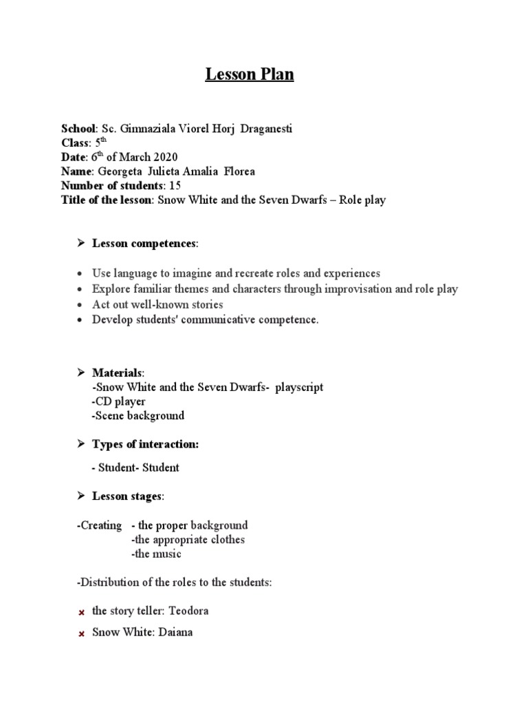 Snow White Role Play Lesson Plan | PDF | Snow White | Dwarf (Dungeons & Dragons)