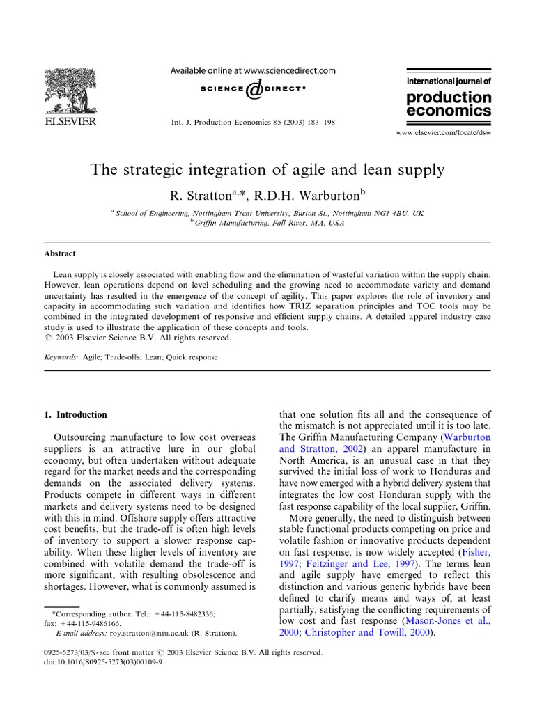 Balancing Agility and Efficiency: An Apparel Industry Case Study Applying Lean and Agile Supply ...