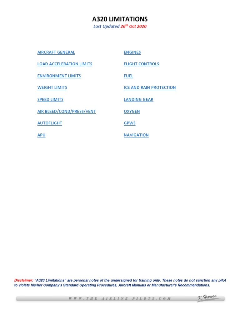 A320 Limitations | PDF | Aviation | Aircraft
