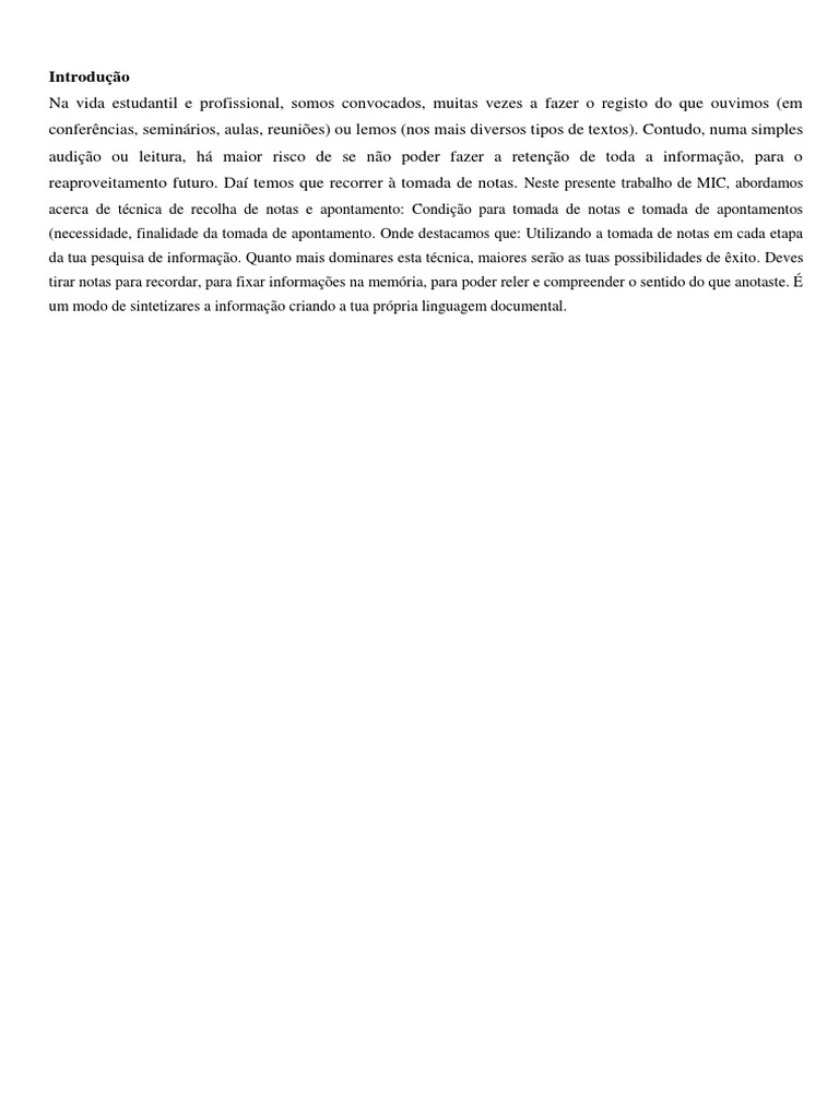 Tecnicas de Tomada de Notas e Apontamento | PDF | Informação | Tempo