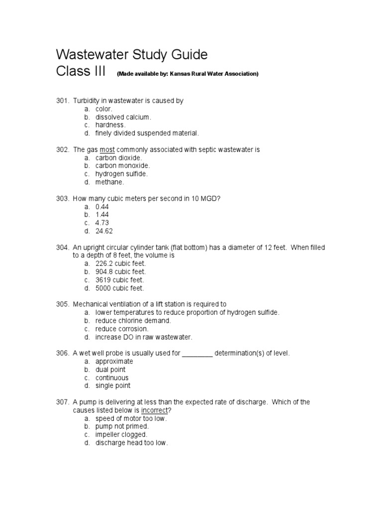 Wastewater Study Guide Level 3 | Download Free PDF | Chemistry ...