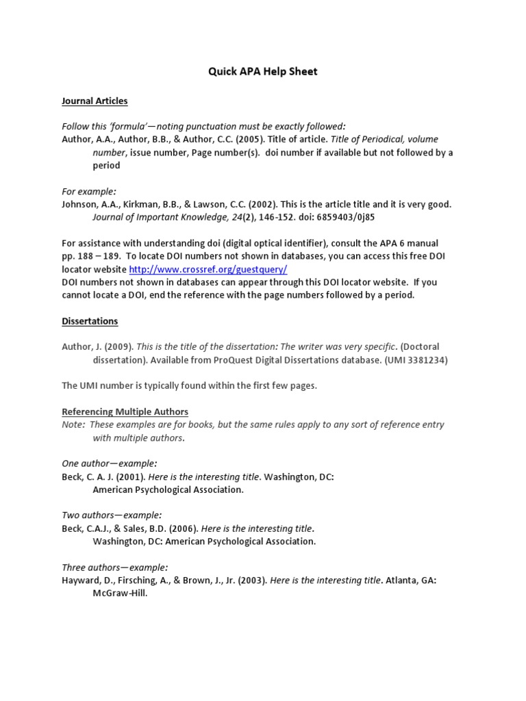 APA Quick Reference Guide: Citing Sources According to the APA Style | PDF | Thesis | Written ...