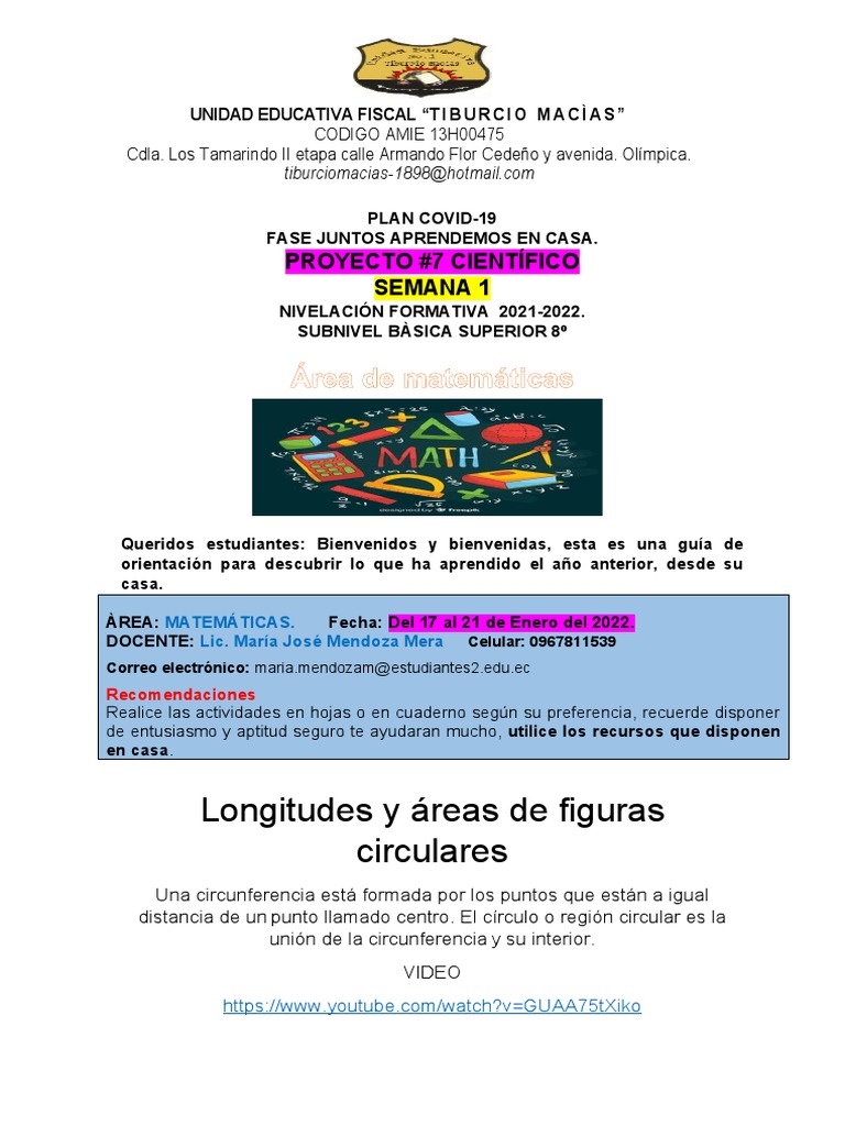 8 Matemática Proyecto 7 Semana 1 | PDF