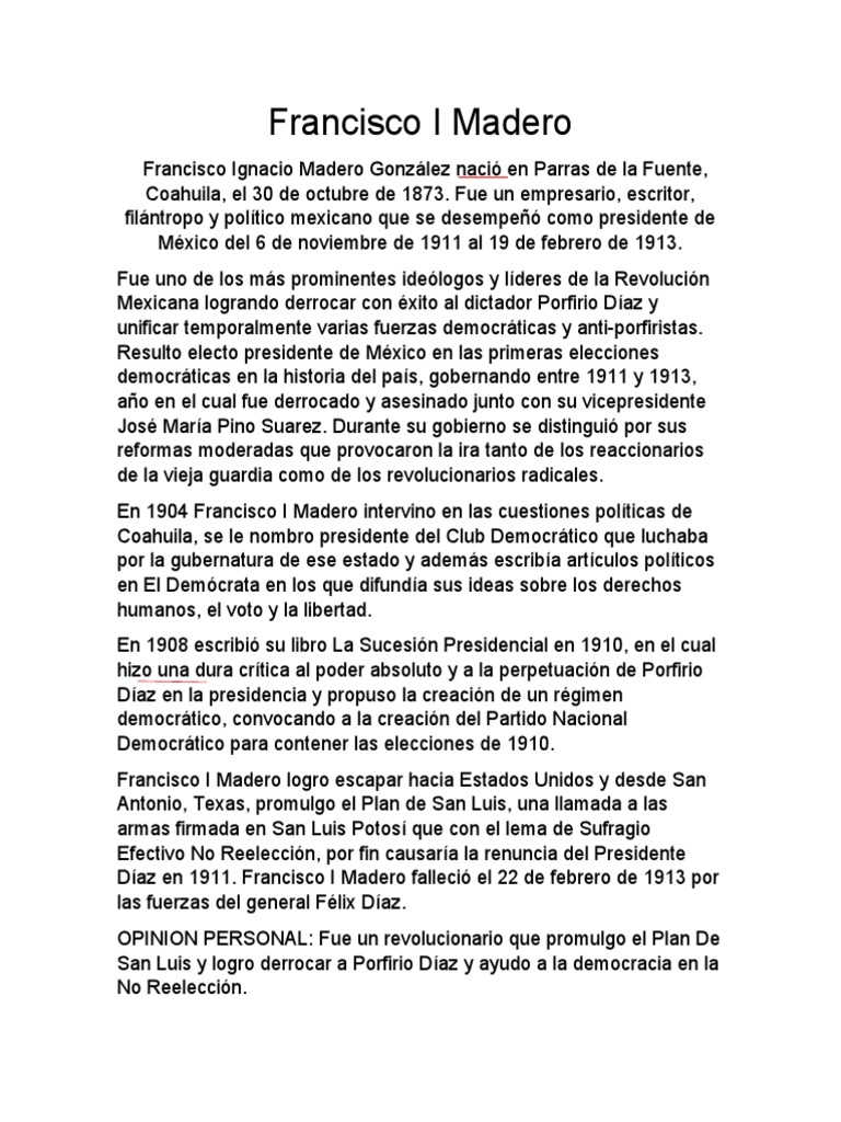 Biografia de Francisco I Madero | PDF