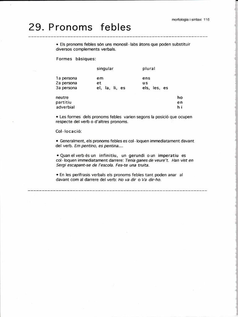 Pronoms Febles 1r Batx. (NB) | PDF