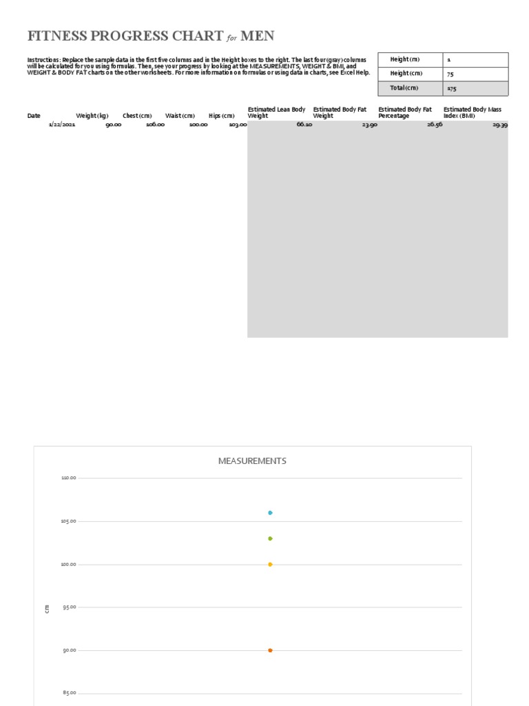 Fitness Progress Chart For Men (Metric) | PDF | Body Mass Index ...