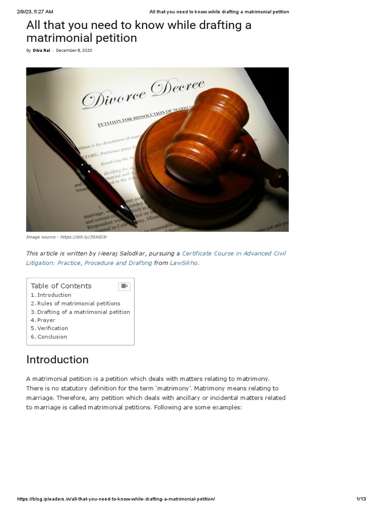 Drafting A Matrimonial Petition | PDF | Divorce | Marriage Drafting A Matrimonial Petition | PDF | Divorce | Marriage